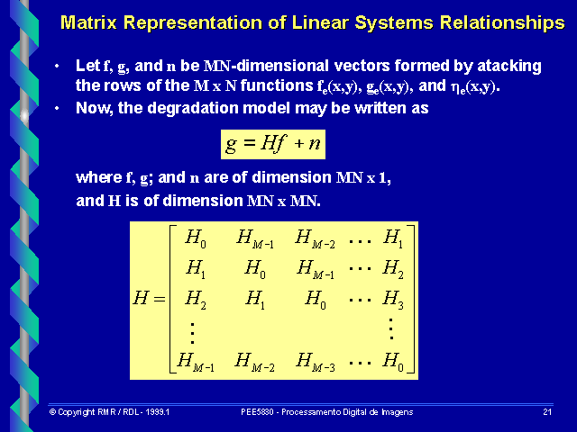 Matrix Representation of Linear Systems Relationships